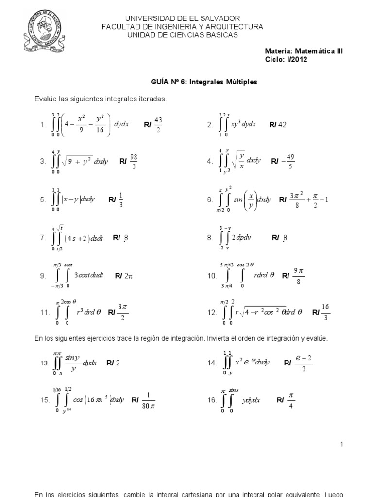 Guía 6. Integrales Múltiples | PDF