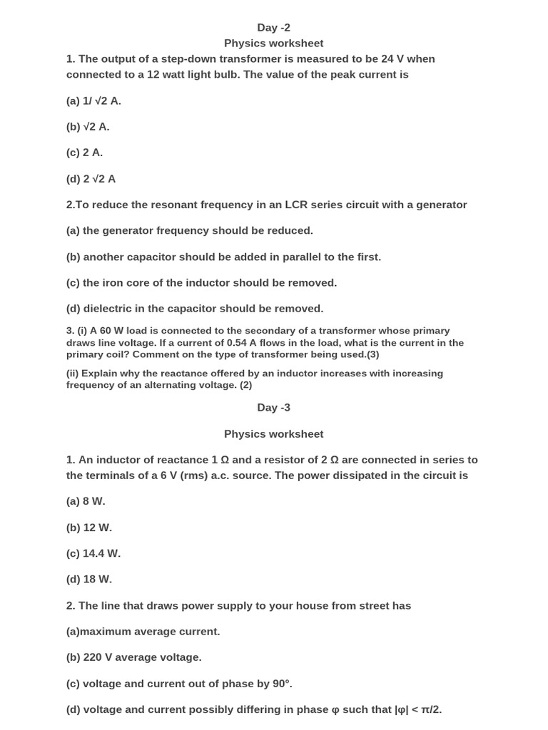 5 ques ws | PDF | Inductor | Series And Parallel Circuits
