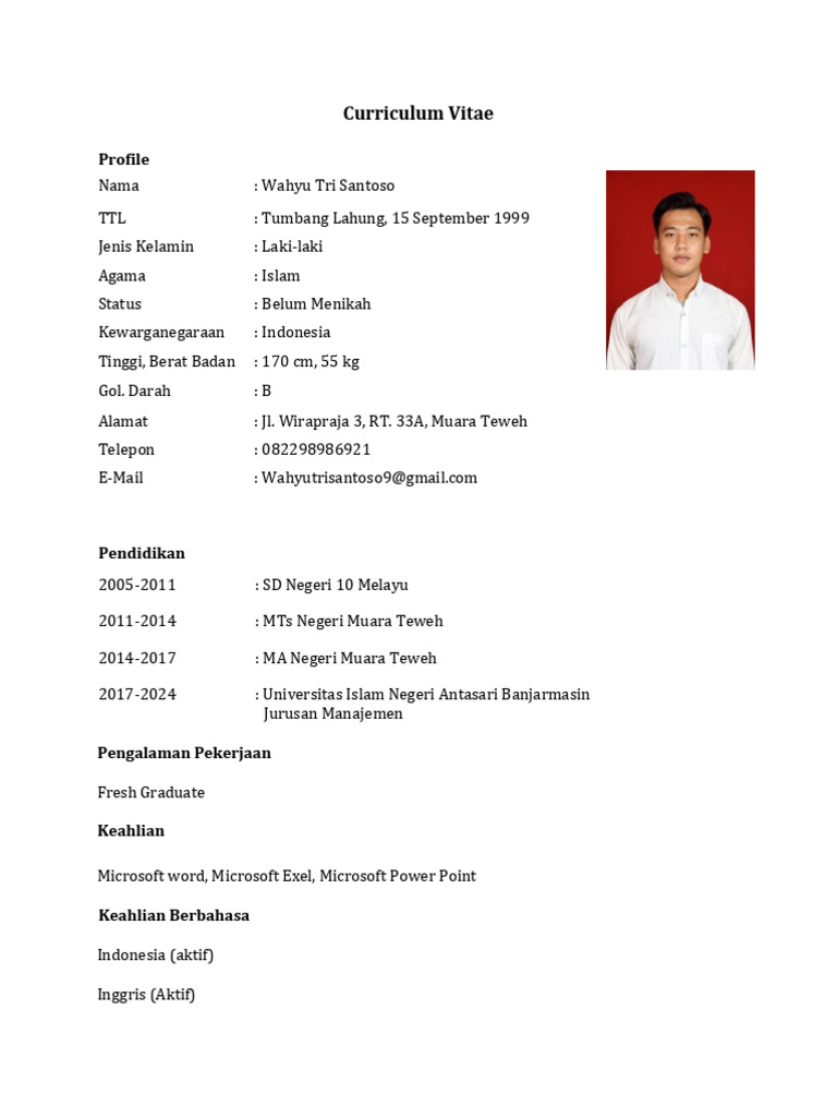 CV Wahyu Tri Santoso | PDF