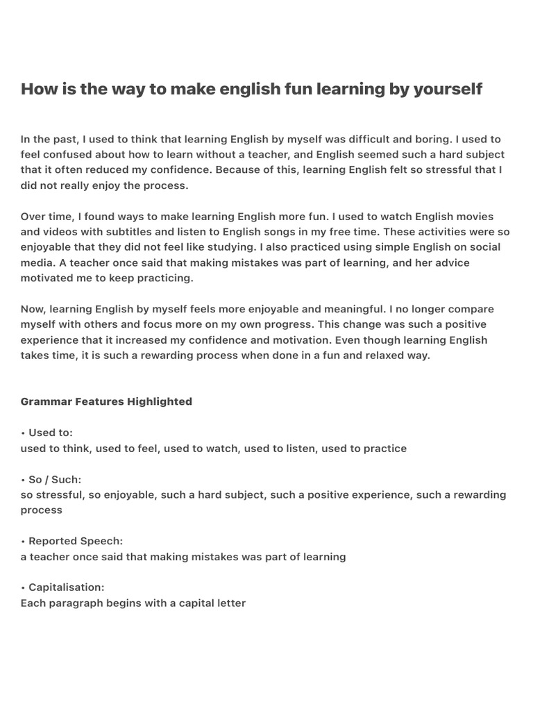 How is the Way to Make English Fun Learning by Yourself | PDF