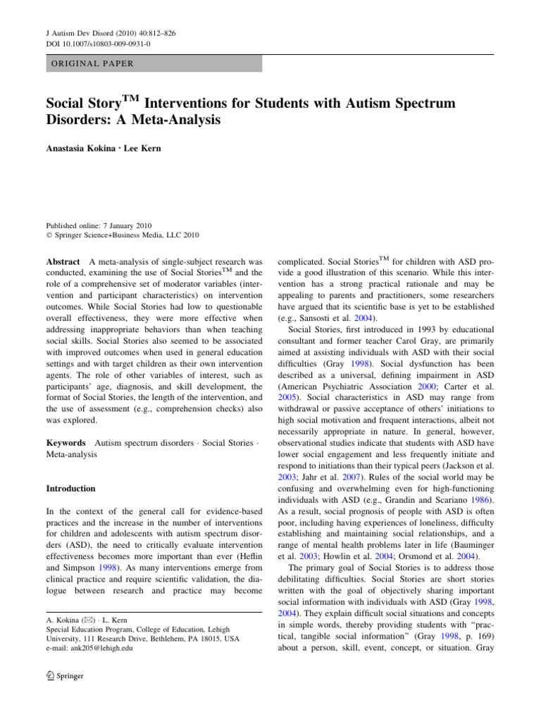 Social StoryTM Interventions For Students With Autism Spectrum | PDF ...