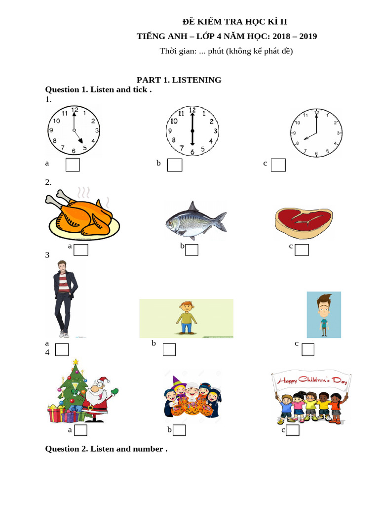 De Thi HK2 Tieng Anh 4 Co File Nghe | PDF