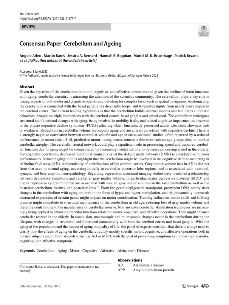 2023 Consensus Paper Cerebellum and Ageing | PDF | Cerebellum ...