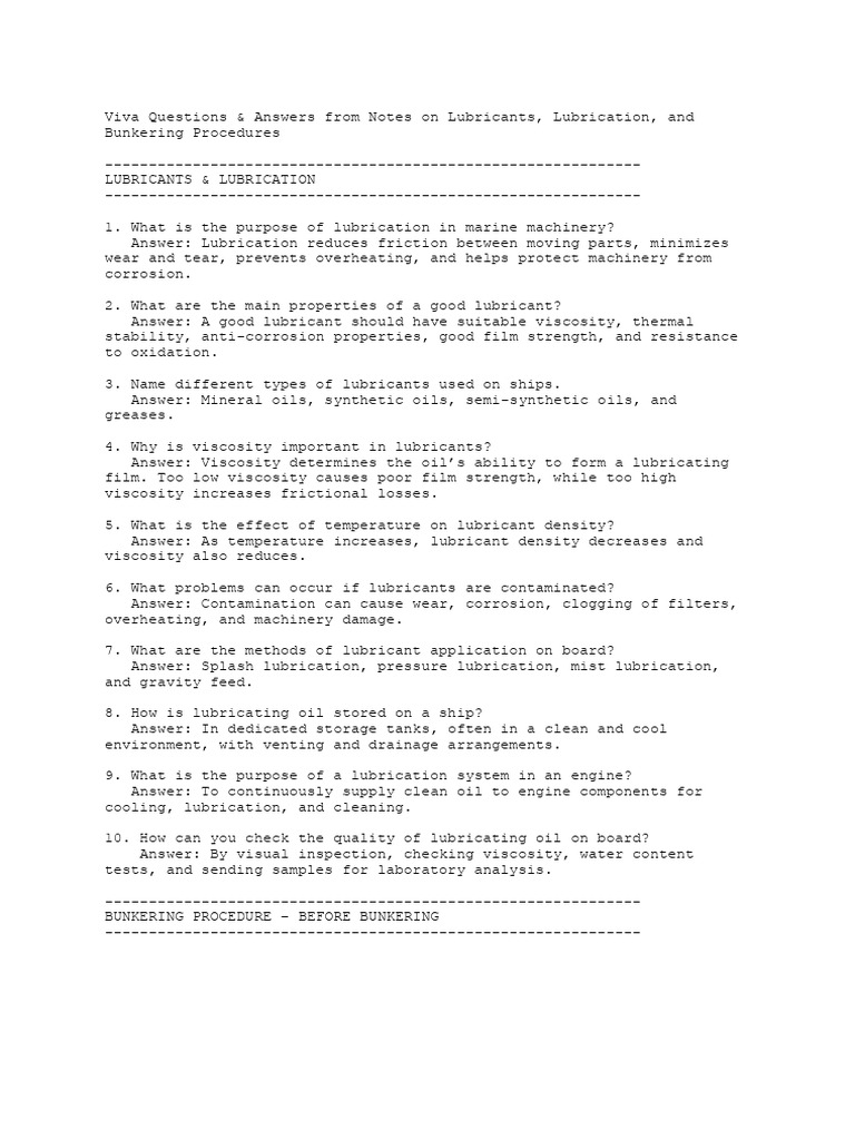 Viva Question Lubricant and Lubrication | PDF | Lubricant | Fuel Oil