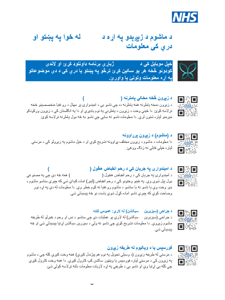 000 NHS Information On Childbirth Flyer QR Codes For Leaflets Pashto | PDF