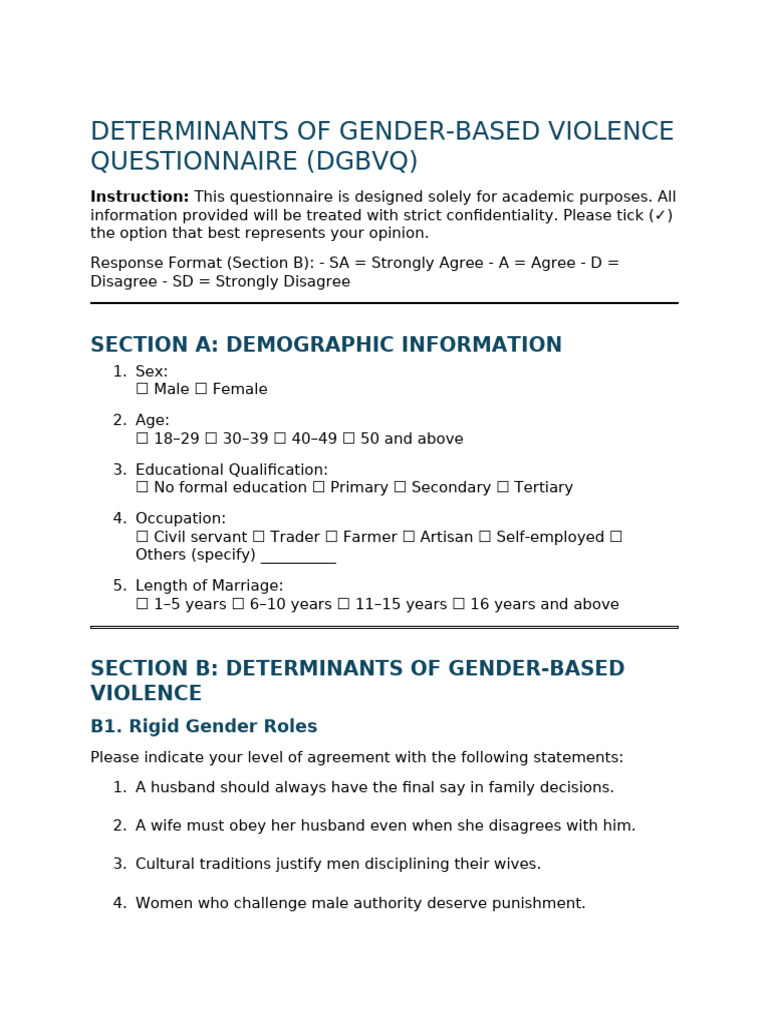 Gender-Based Violence Determinants Questionnaire | PDF | Violence ...