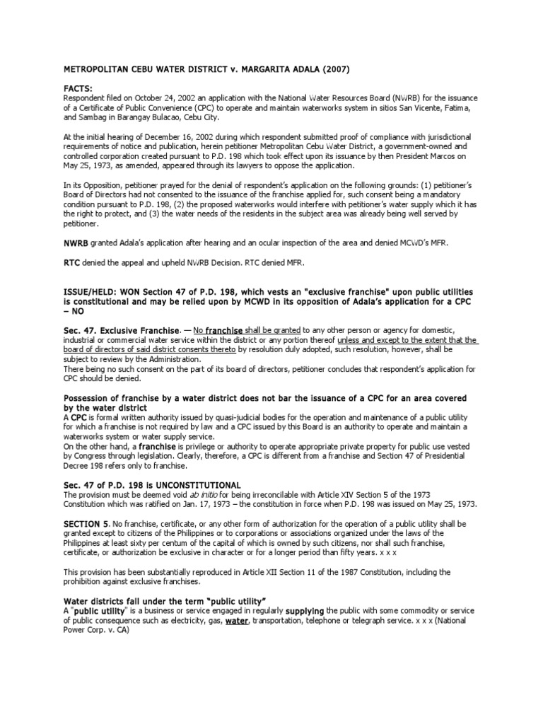 MCWD vs. Adala: Water Franchise Dispute | PDF | Board Of Directors ...