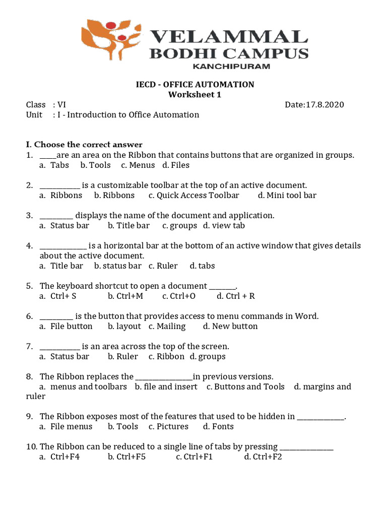 Office Automation Basics for Class VI | PDF | Window (Computing ...