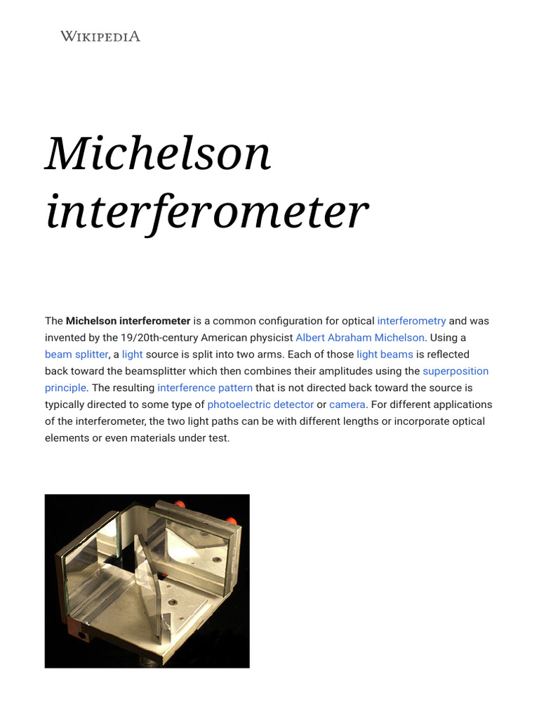 Michelson Interferometer Explained | PDF | Interferometry ...