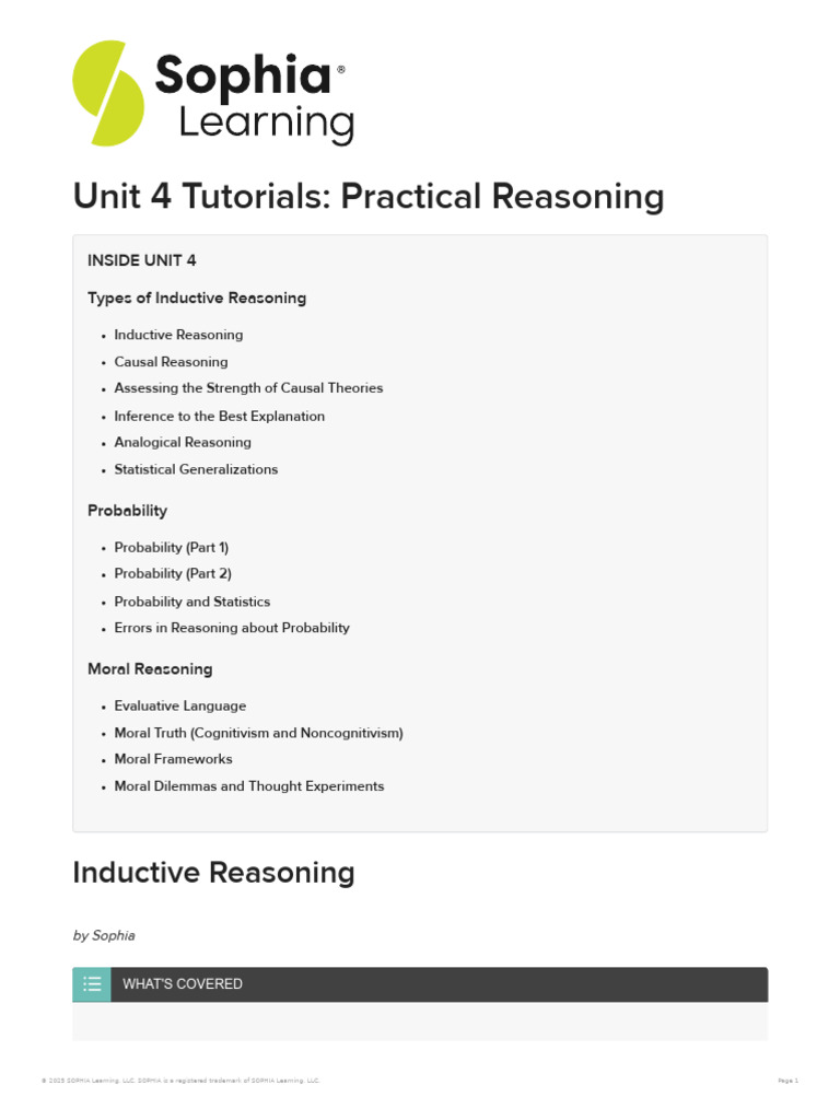 Unit 4 Tutorials Practical Reasoning | PDF | Inductive Reasoning | Argument
