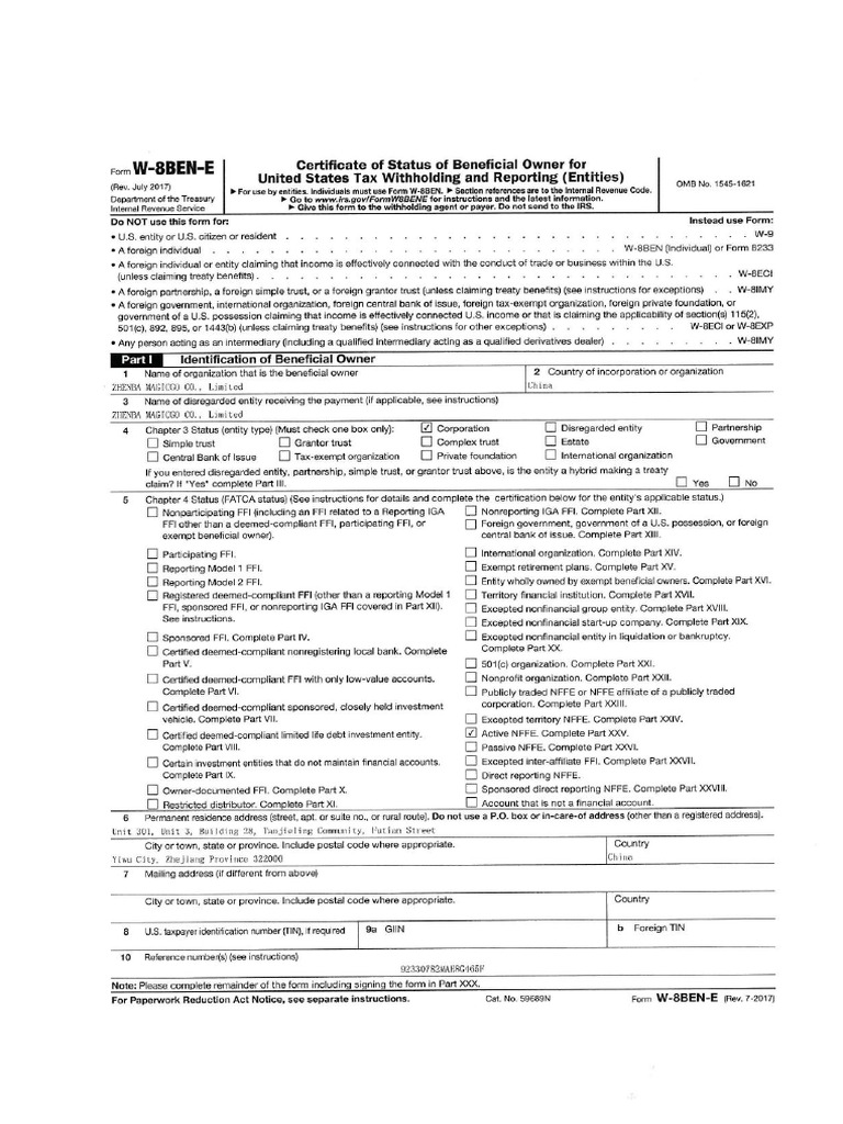 How To Fill Out Usa Form w9 or Form W 8ben e For Chinese Supplier | PDF