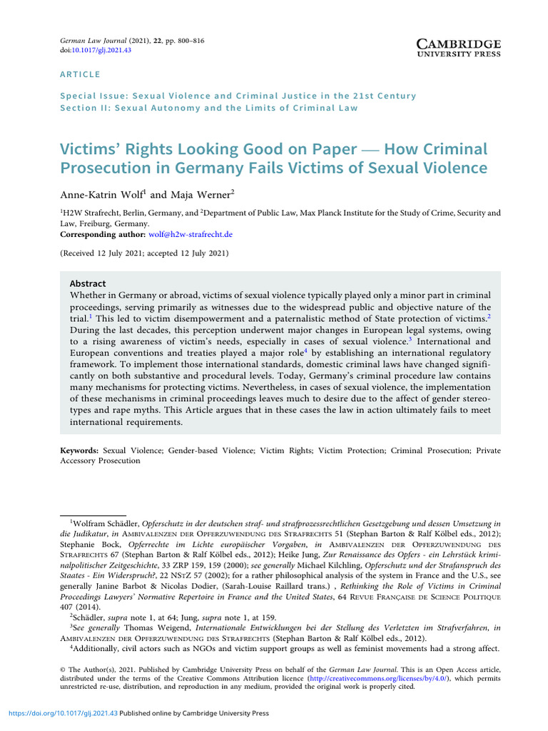 Germany's Criminal Law and Victims' Rights | PDF | Domestic Violence ...