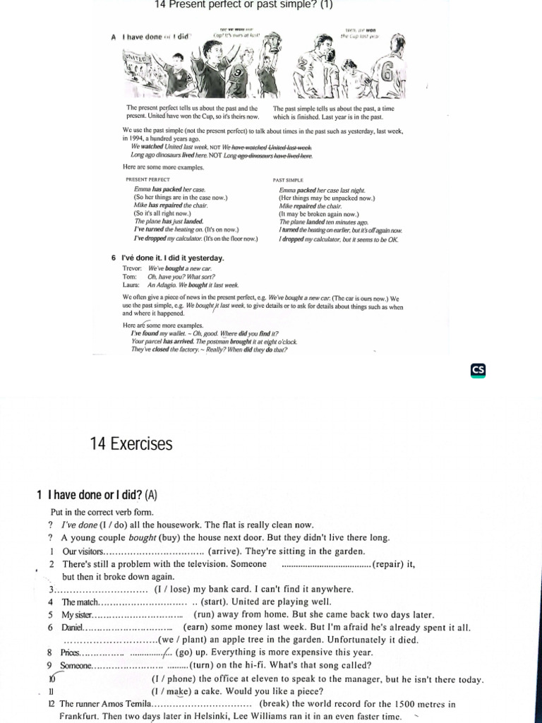 English1 on Present Perfect and Sim.past | PDF