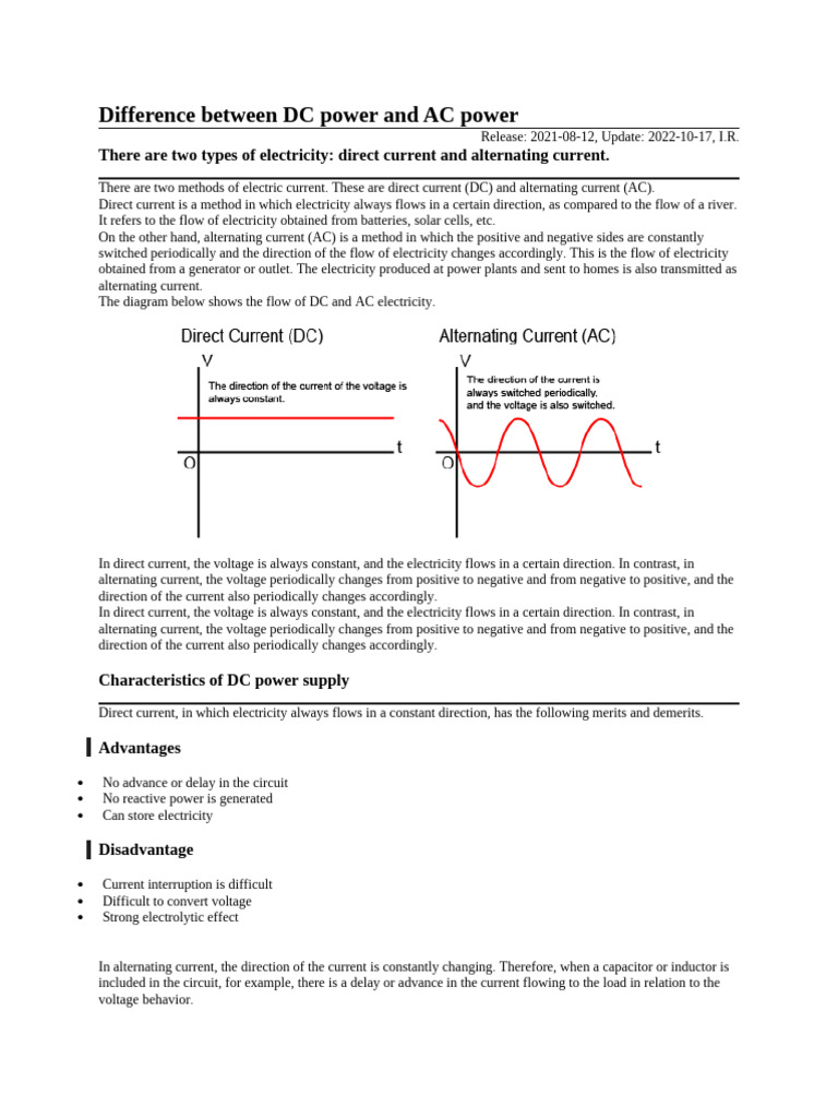 Difference Between DC Power and AC Power | PDF | Direct Current ...