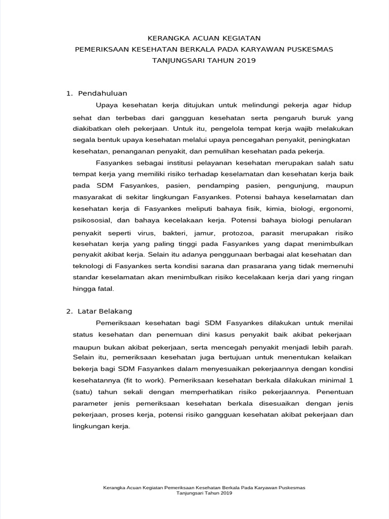 PDF Pemeriksaan Kesehatan Berkala Pada Karyawan Puskesmas Fix | PDF