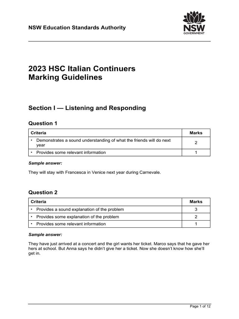 2023 HSC Italian Continuers MG | PDF | Human Communication