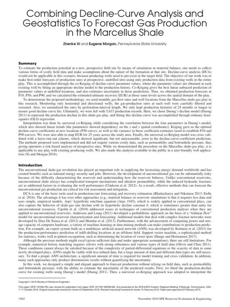 Combining Decline-Curve Analysis and Geostatistics To Forecast Gas ...