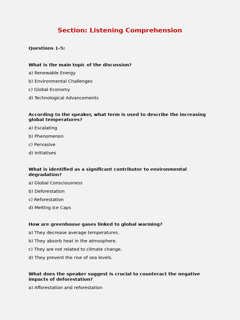 1.1 Listening Test | PDF | Climate Change | Greenhouse Gas
