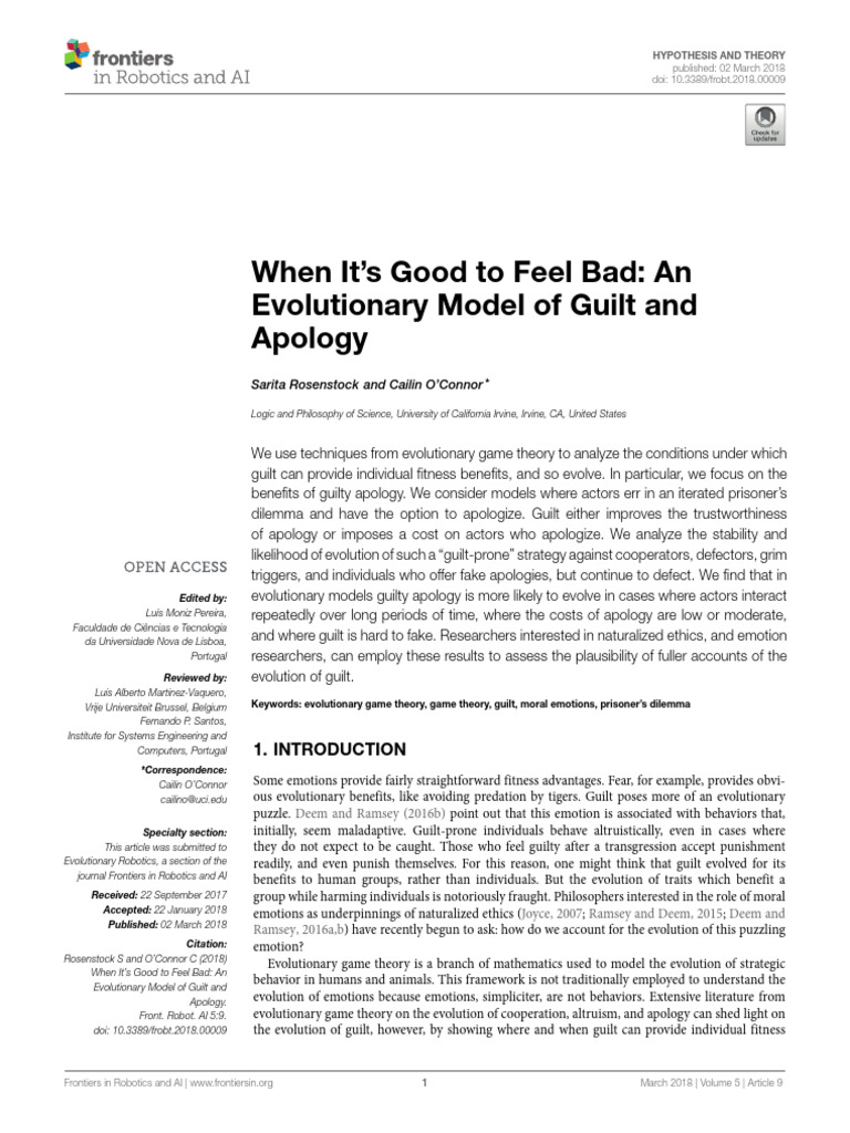 When It's Good To Feel Bad: An Evolutionary Model of Guilt and Apology ...