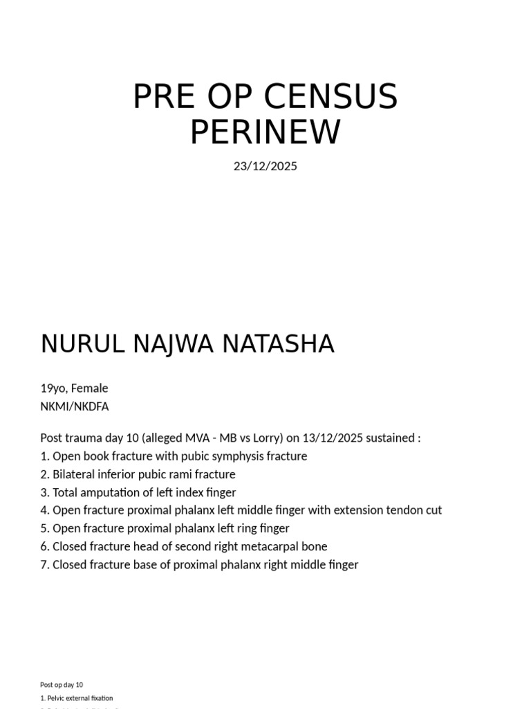 Pre Op Census New Peri 23.12.25 | PDF