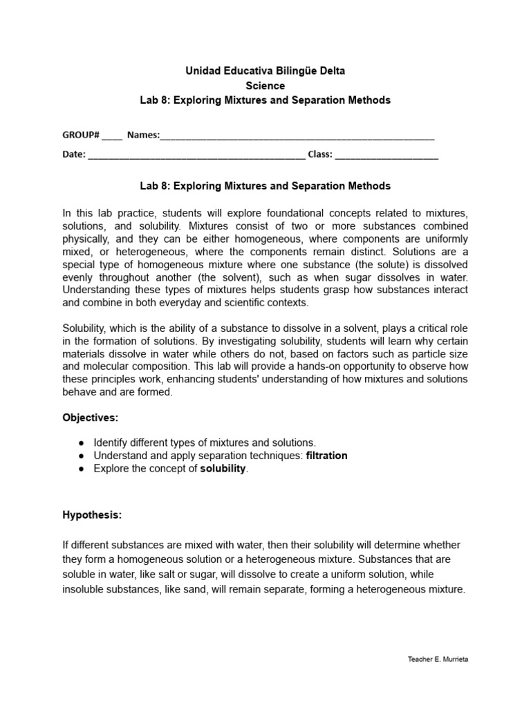 Lab 8 Exploring Mixtures and Separation Methods | PDF | Mixture ...