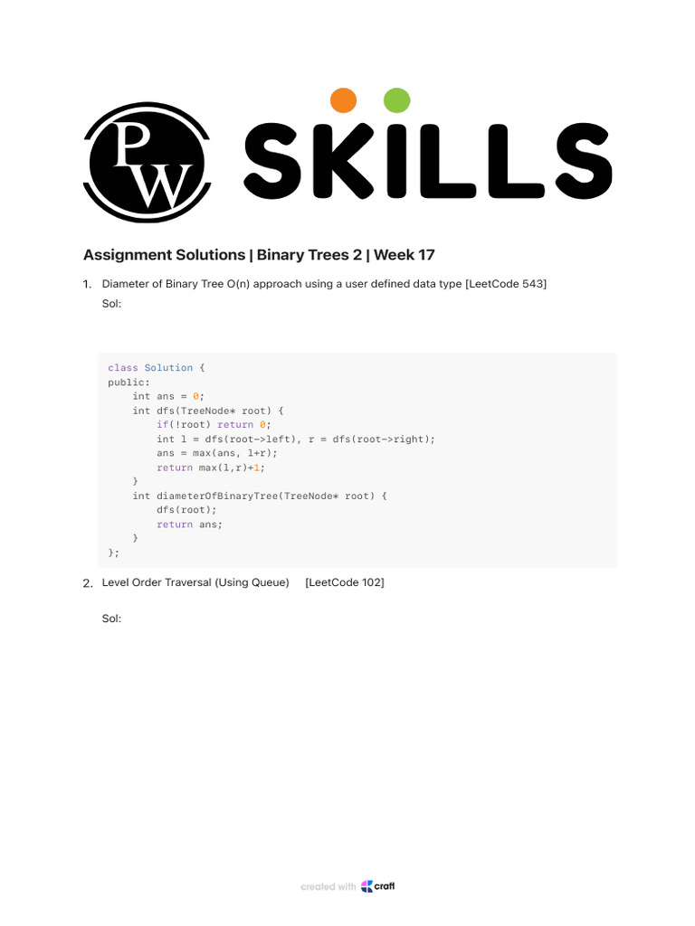Binary Trees Solution To Assignment 02 Written DECODE DSA With C | PDF ...