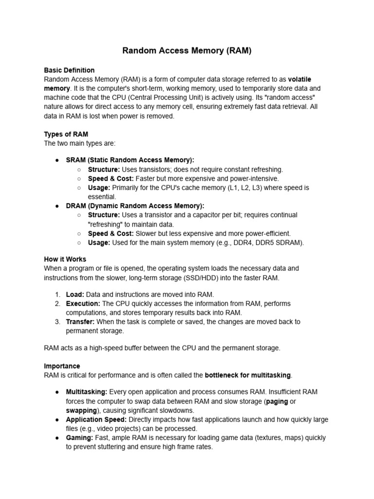 Random Access Memory (RAM) | PDF