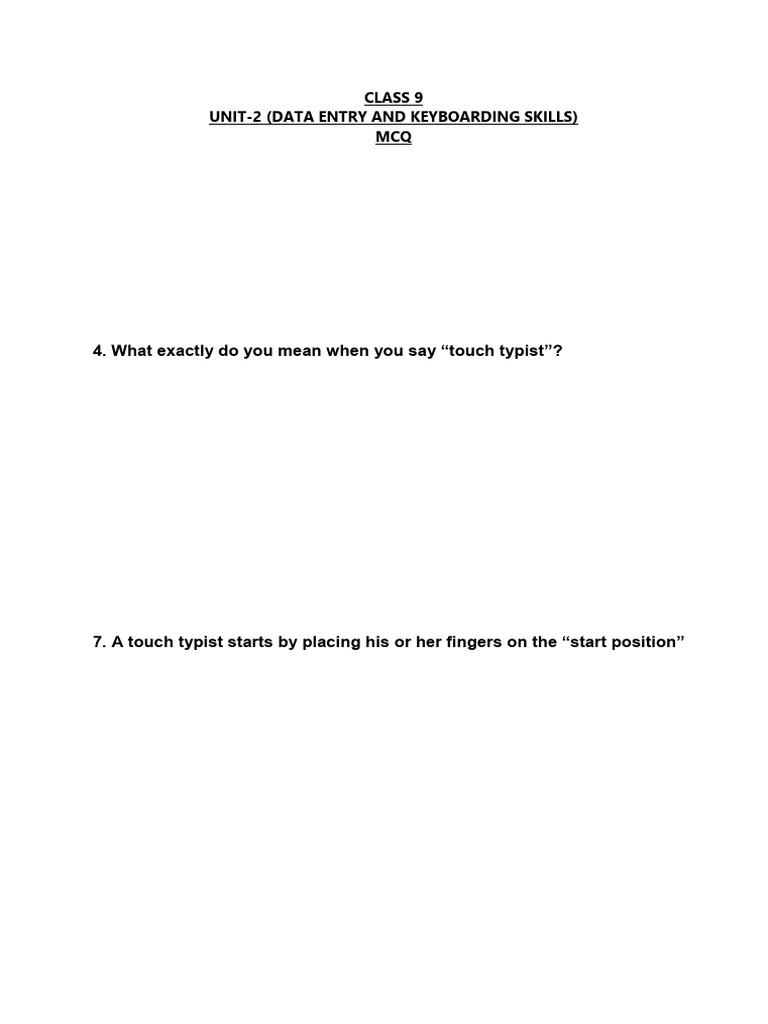 Data Entry and Keyboarding Skills Class 9 MCQ | PDF | Computer Keyboard ...