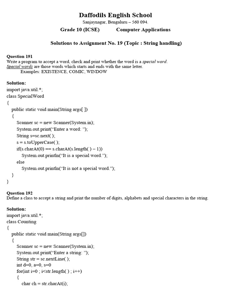Assignment No. 19 (String Handling) - Solutions | PDF | String ...