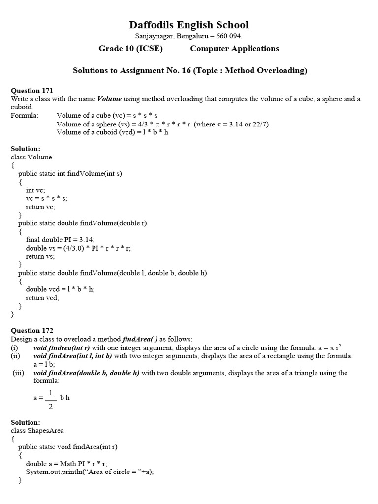 Assignment No. 16 (User - Defined Methods) - Solutions | PDF | Area ...