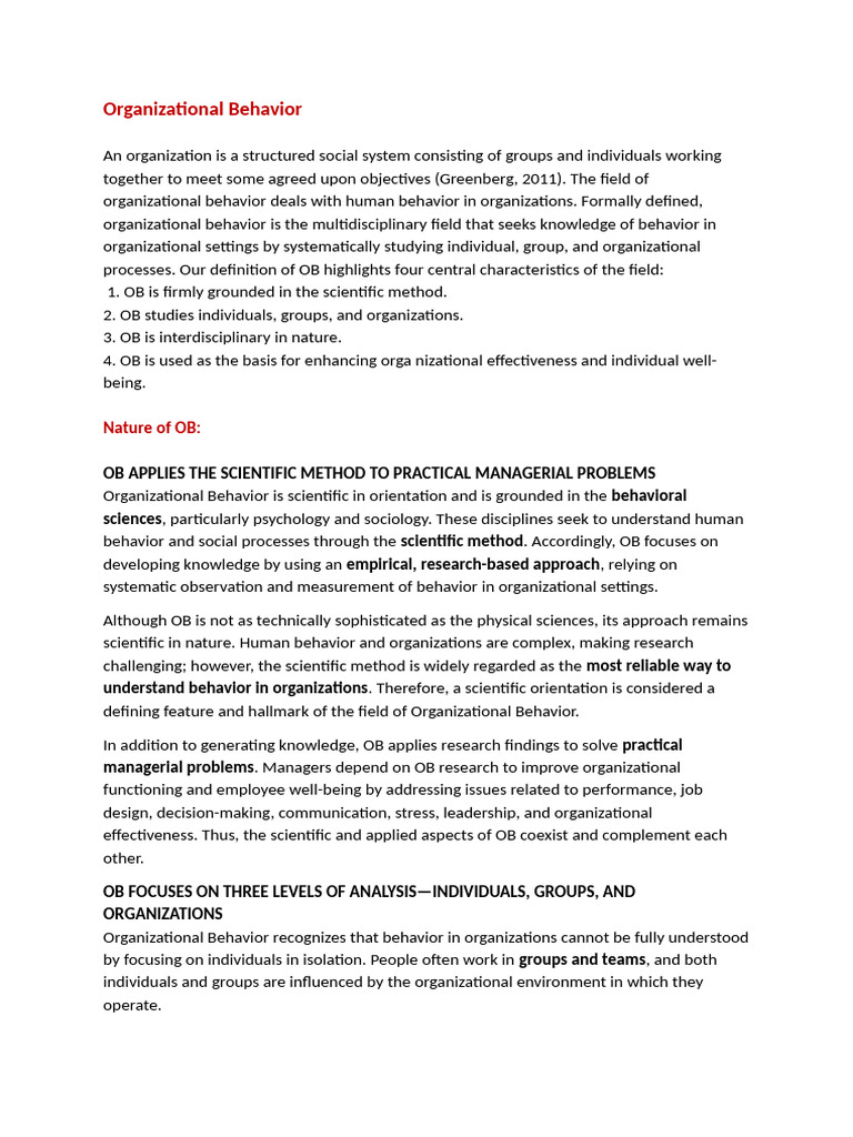Organizational Behavior (LIO) Unit 1 & 3 | PDF | Entrepreneurship ...