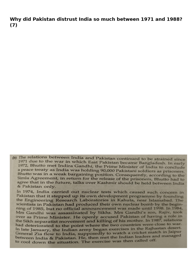 Past Paper Questions Pak-India Relations | PDF | India–Pakistan ...