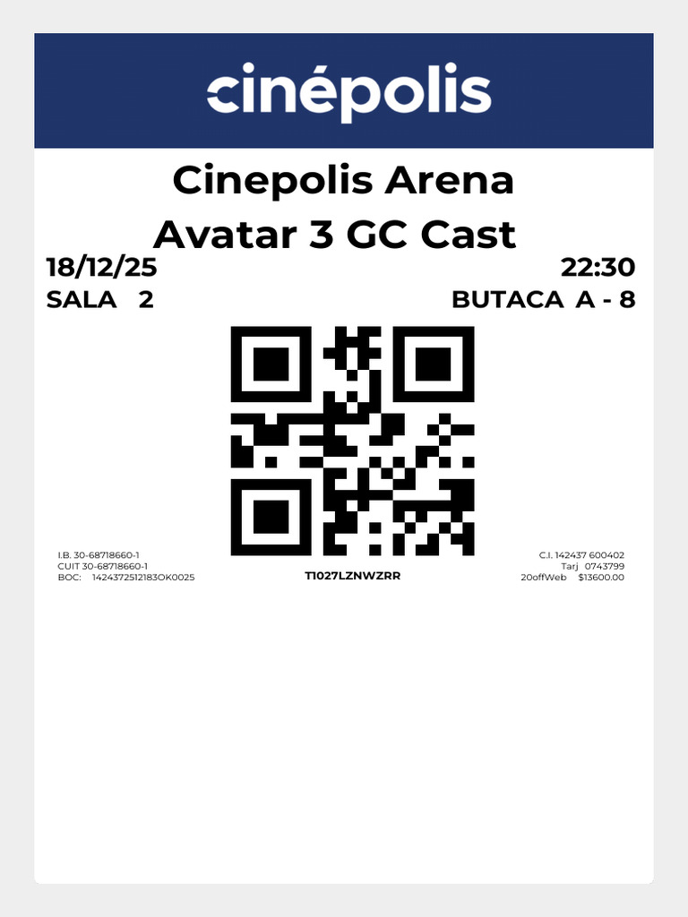 Avatar 3 Tickets at Cinepolis Arena | PDF