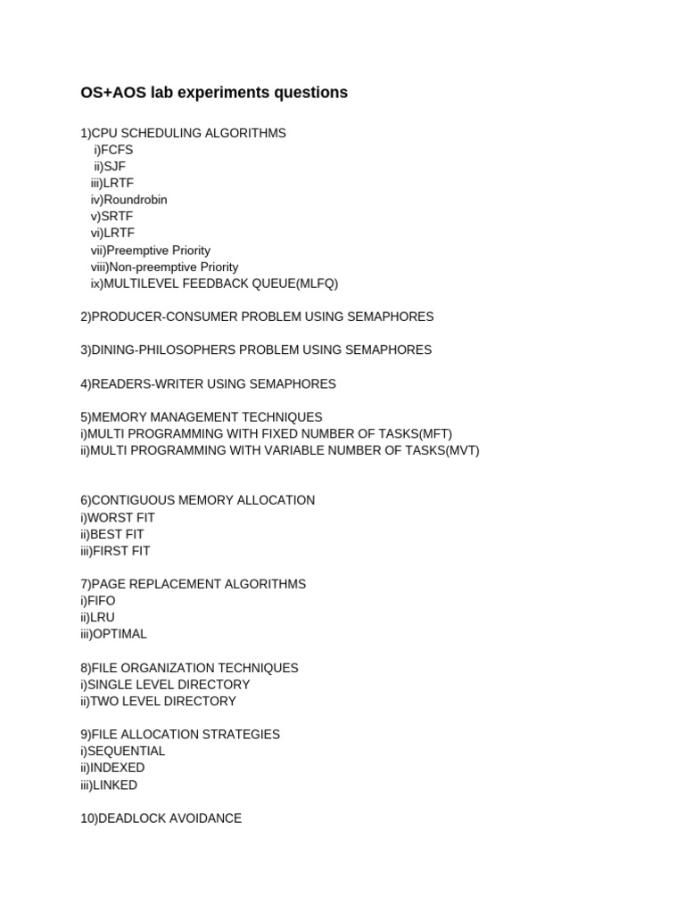 OS+AOS Lab Experiments Questions[1] | PDF