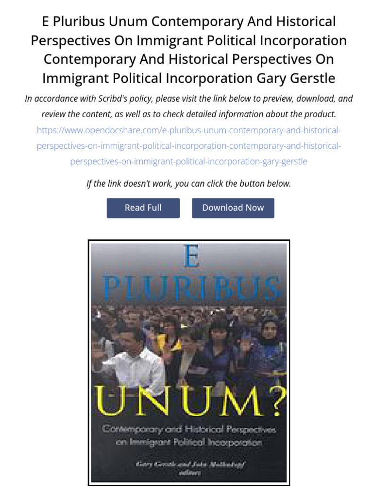 E Pluribus Unum Contemporary and Historical Perspectives on Immigrant ...