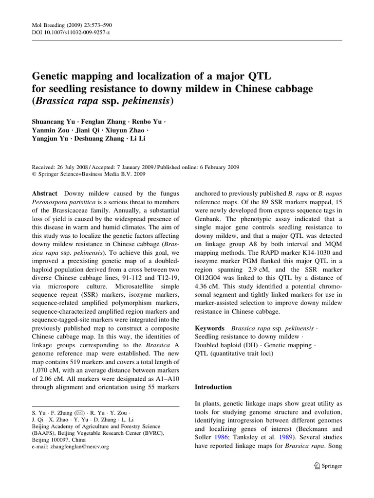 Genetic Mapping and Localization of a Major QTL | PDF | Polymerase ...