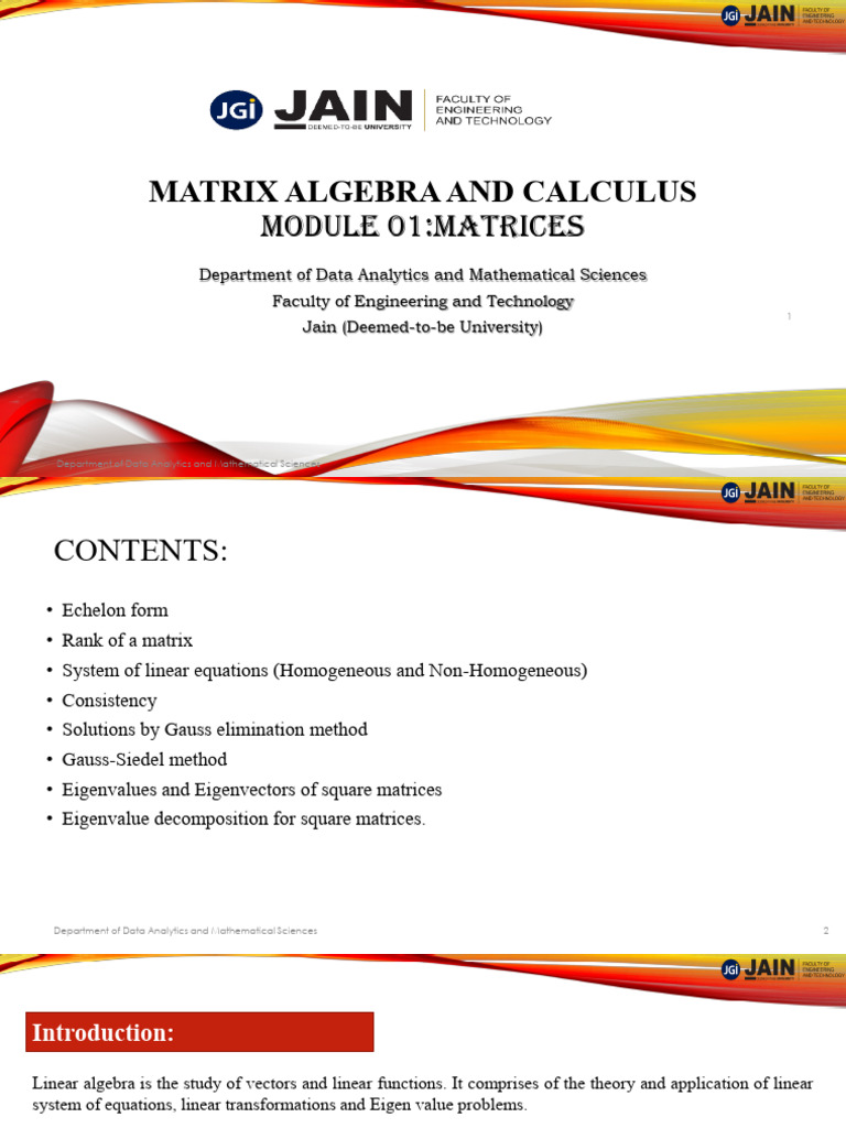 Module-1 Matrices 30-09-2025 | PDF | Matrix (Mathematics) | Eigenvalues ...