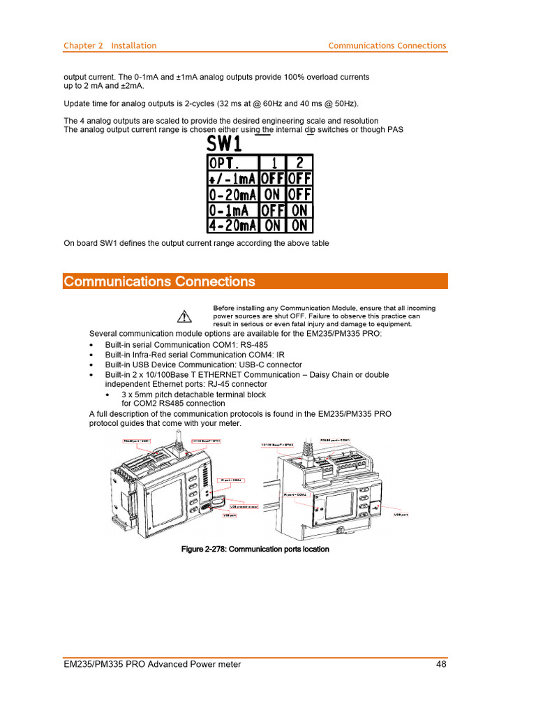 SATEC PM335 PRO - Communications Connections | PDF | Usb | Network Topology