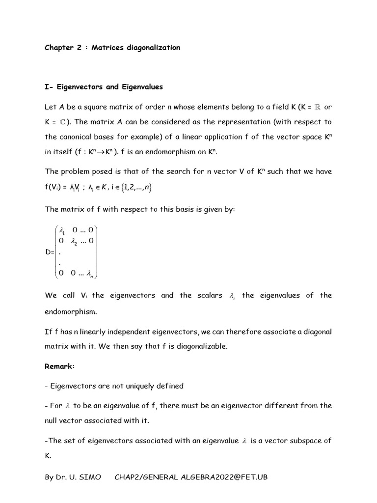 Chapter 2_Matrix Diagonalization | PDF | Eigenvalues And Eigenvectors ...