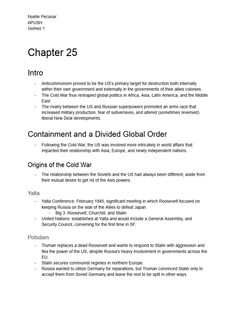 Chapter 25 Outline | PDF | Containment | Cold War