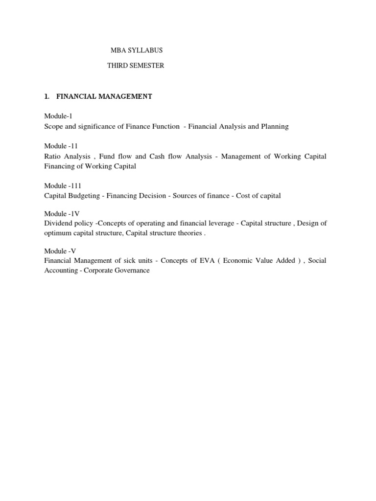 Financial Management: Mba Syllabus Third Semester | PDF | Taxes ...