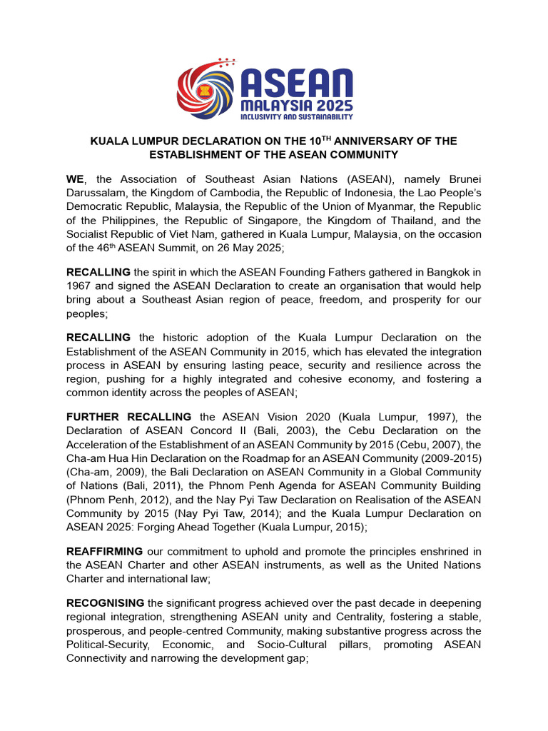 2015 Kuala Lumpur Declaration On The 10th Anniversary of The ...