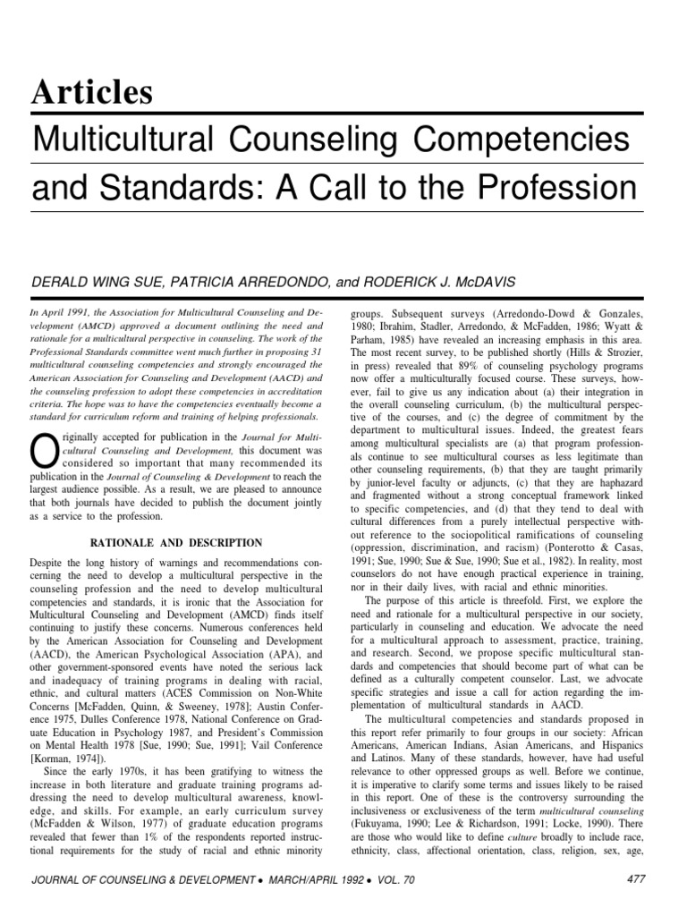 MultiCultural Counseling Competencies and Standards | PDF | Counseling ...