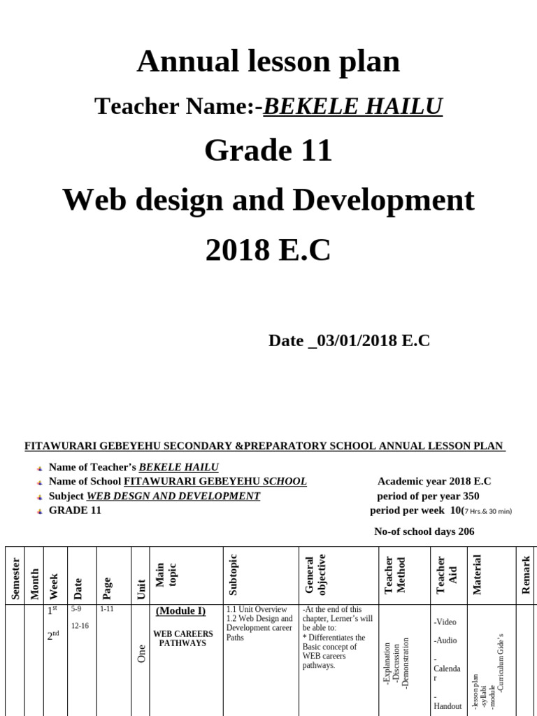 Grade 11 Web Design Lesson Plan | PDF | Html | Html Element