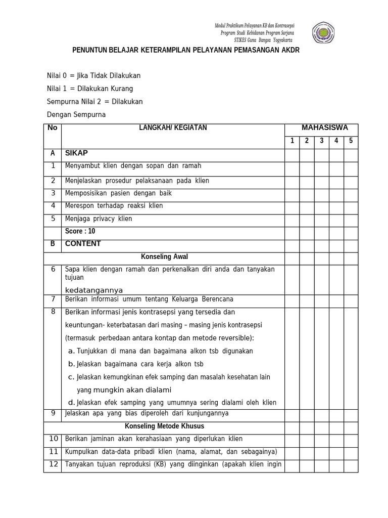 Lidia - Daftar Tilik Pemasangan KB IUD | PDF