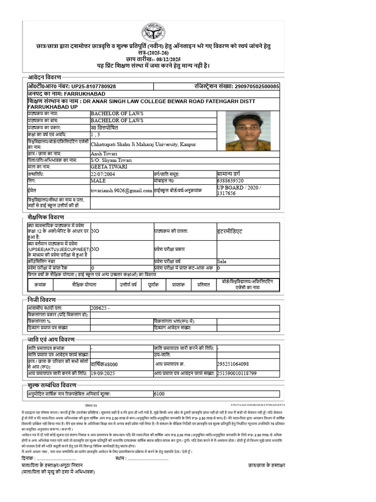 Summary Report Demo LLB Form 2025 | PDF
