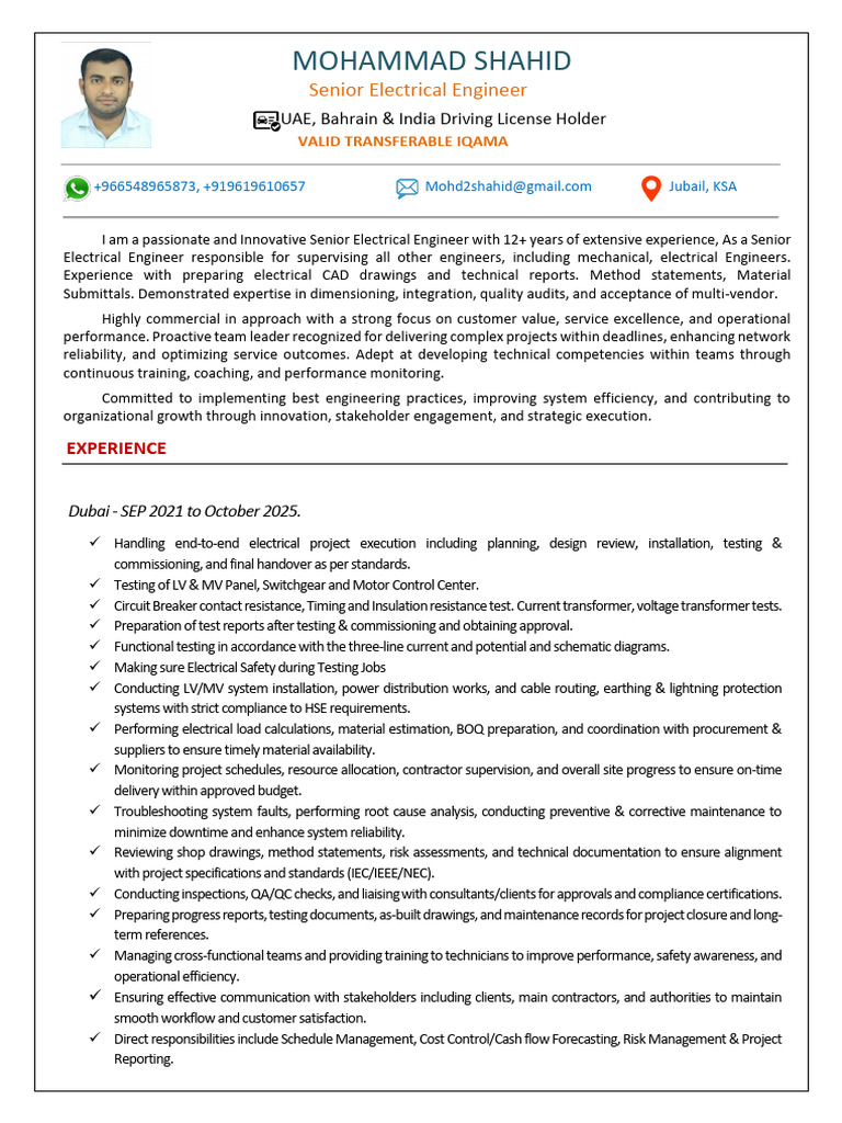 Senior Electrical Engineer Profile | PDF | Computer Network ...