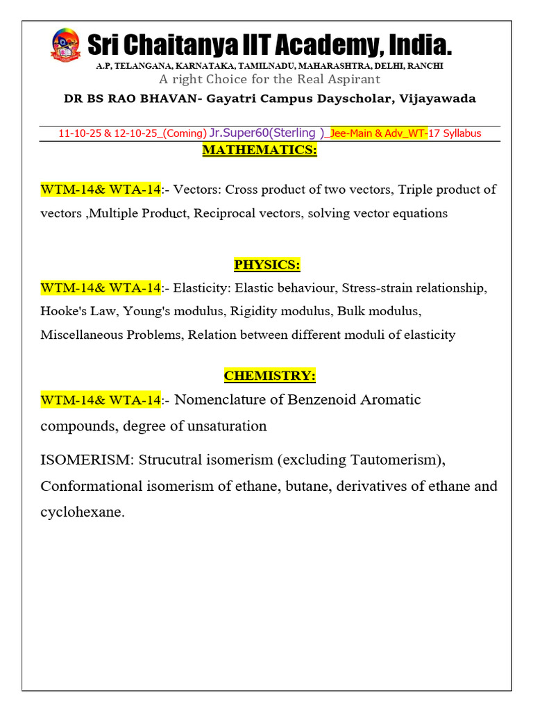 IIT Academy Junior Super 60 Syllabus | PDF