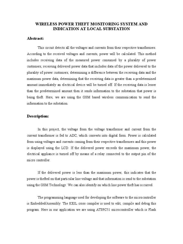 Eee20. Wireless C Based Power Theft Identifier. | PDF | Microcontroller | Transformer