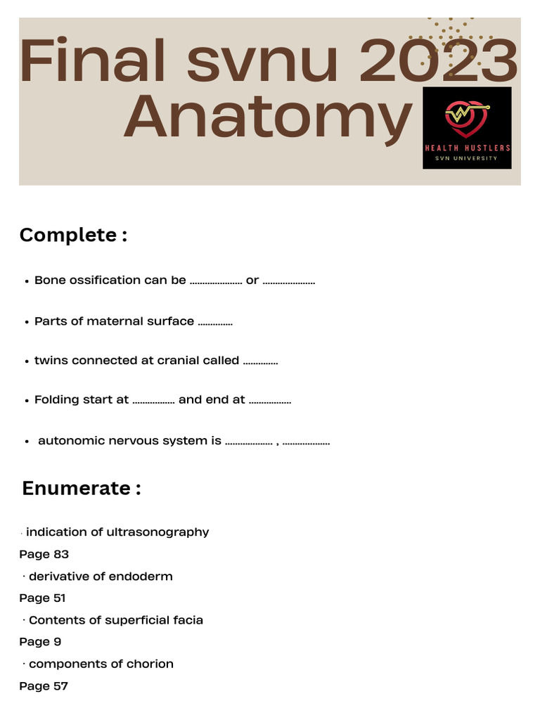 Final Anatomy 2023 SVNU Health . H | PDF